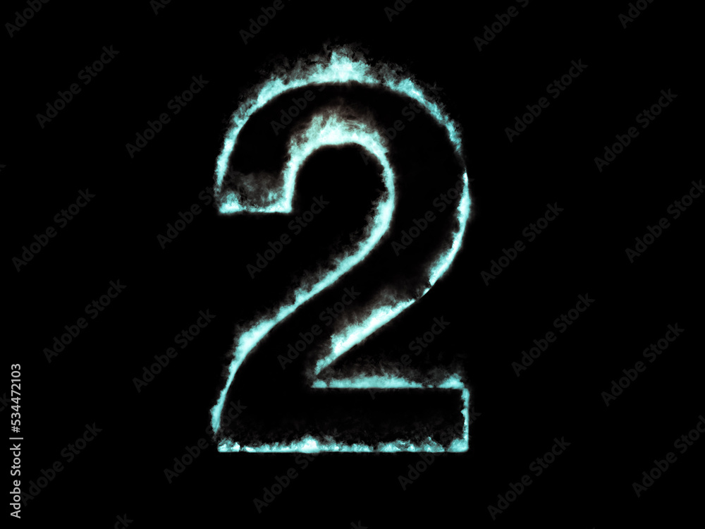 Neon flame number 2. Font outline ocean blue fire. Stock Photo | Adobe ...