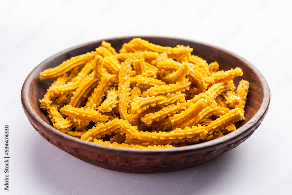 Bhajni chakli sticks or crunchy murukku snack made using diwali ...