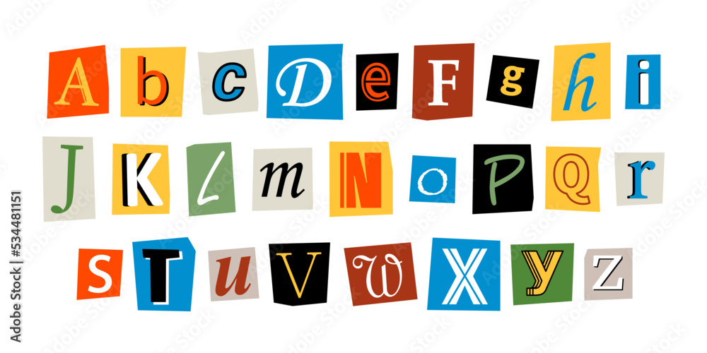 Vector ransom font. Letters cut-outs from newspaper or magazine ...