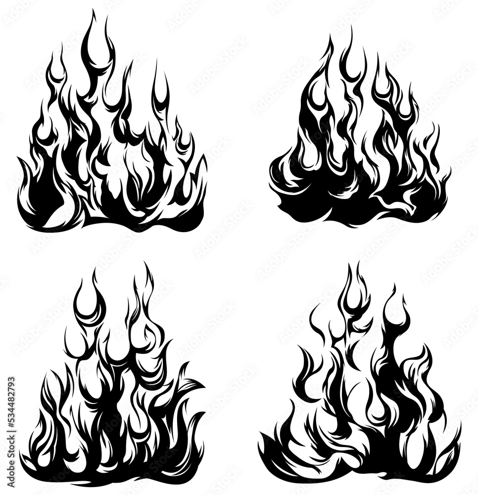 Fire flames isolated on white background. Tribal tattoo design. Stock ...