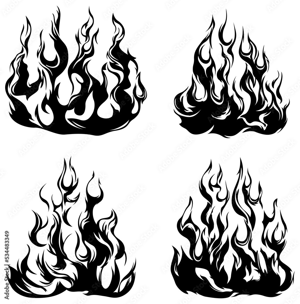 Fire flames isolated on white background. Tribal tattoo design. Stock ...