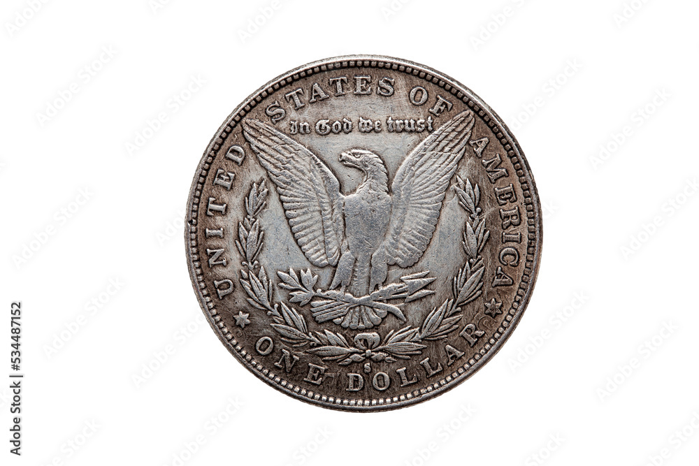 USA One Dollar Morgan Silver Coin replica dated 1880 with an image of a ...