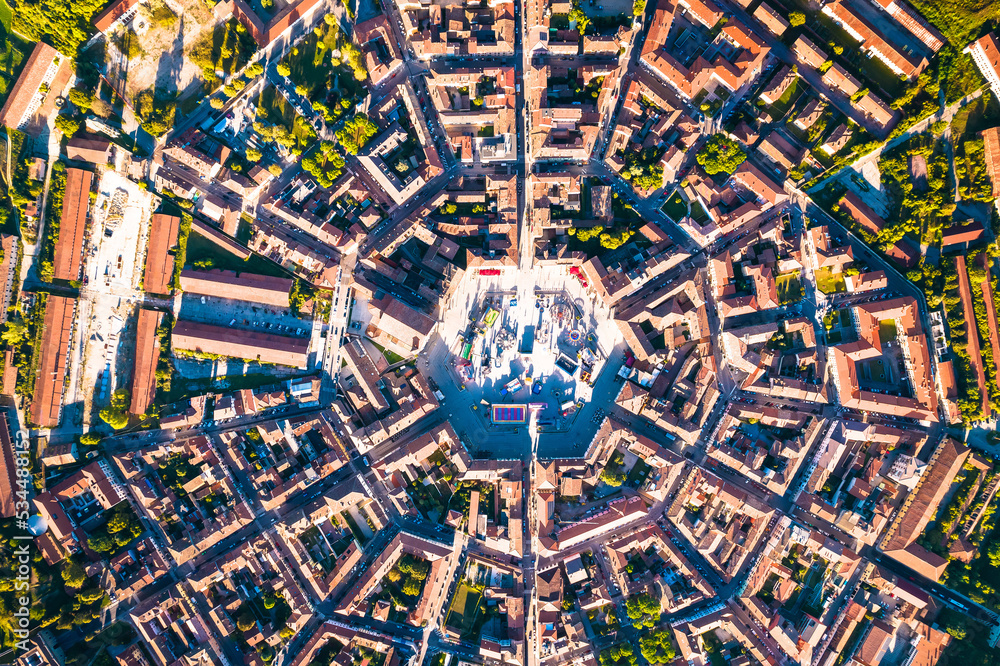 Town of Palmanova hexagonal square aerial view, UNESCO world heritage ...