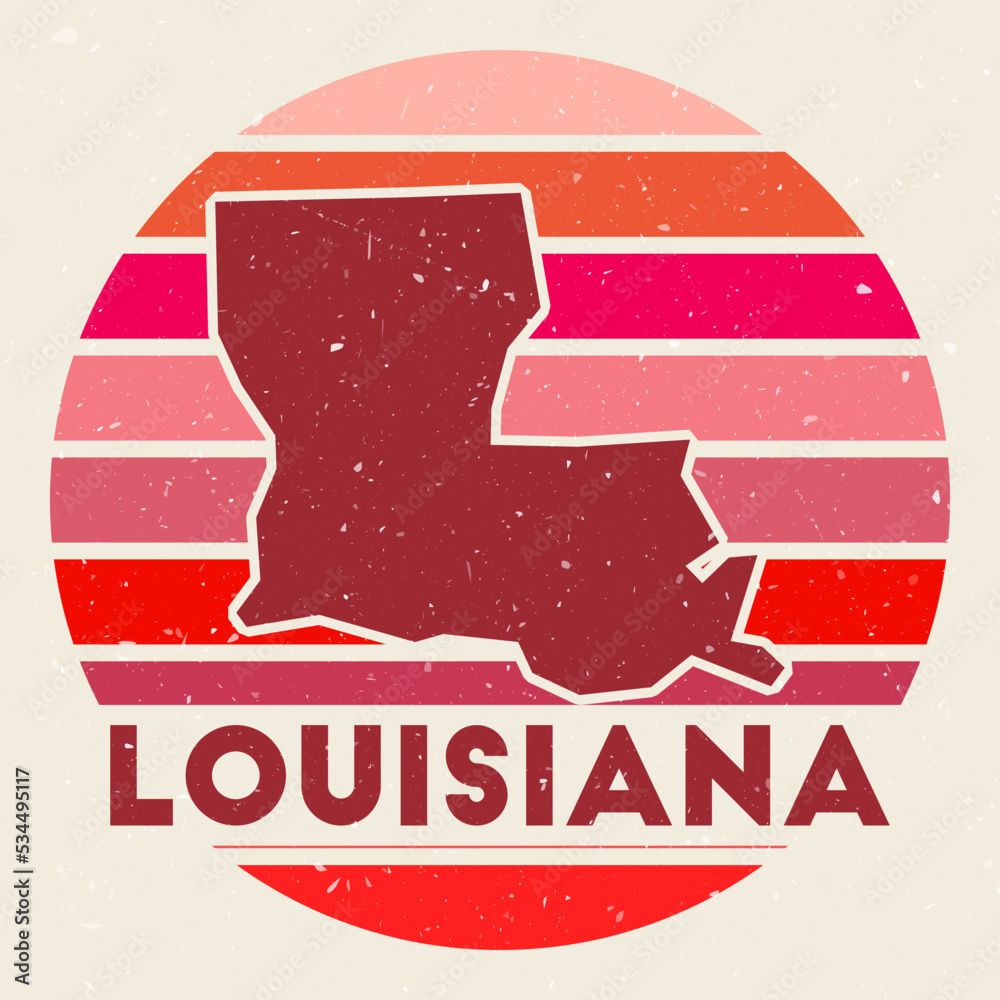 Louisiana logo. Sign with the map of us state and colored stripes ...