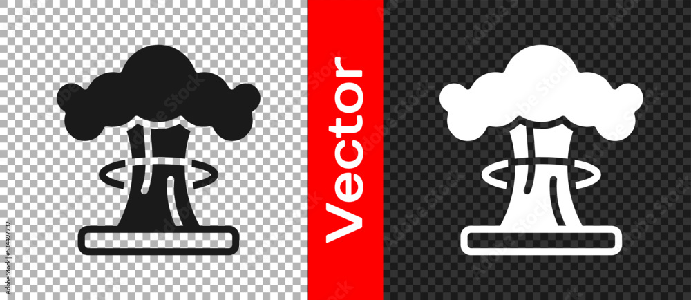 Black Nuclear explosion icon isolated on transparent background. Atomic ...