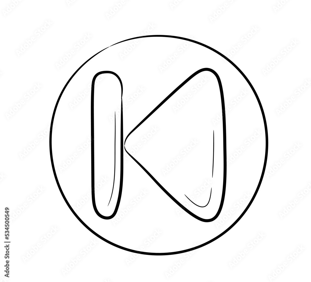 Rewind icon for music and video hand drawn. Button in doodle sketch ...