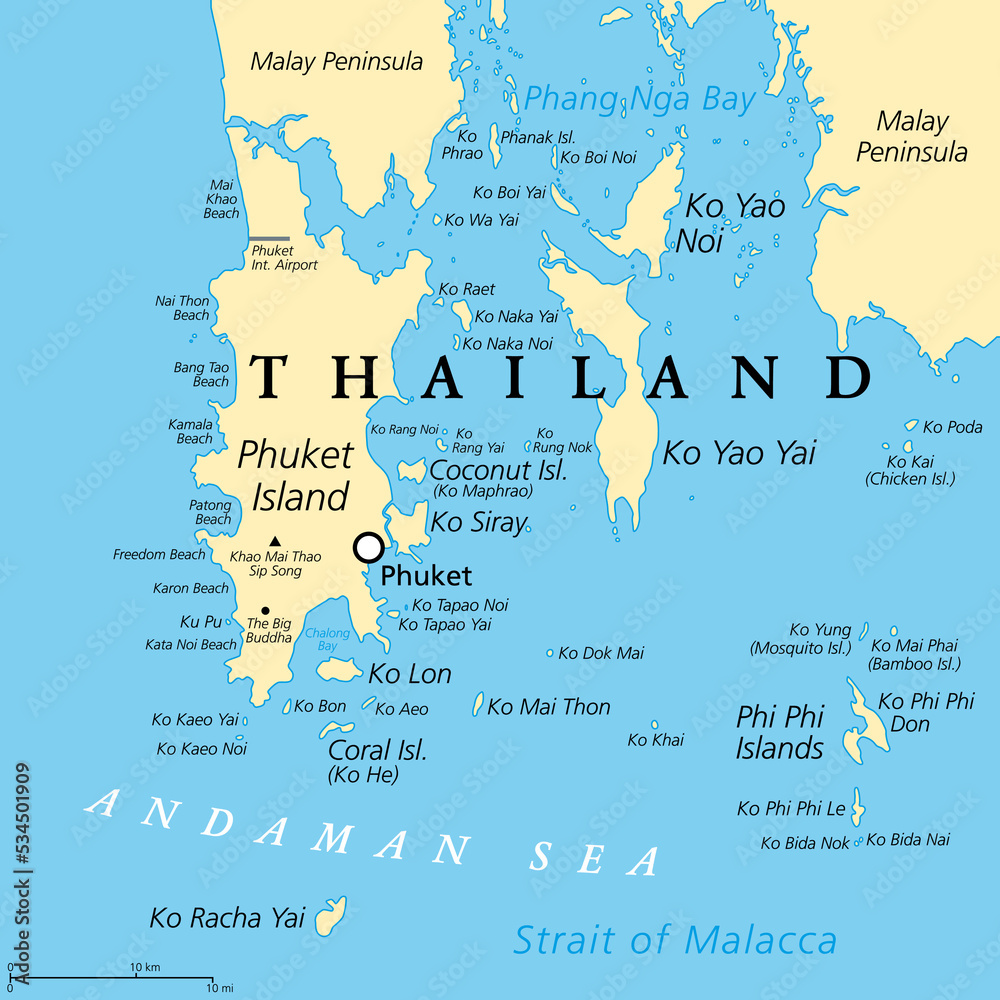 Poster Phuket, largest Island of Thailand, political map with ...