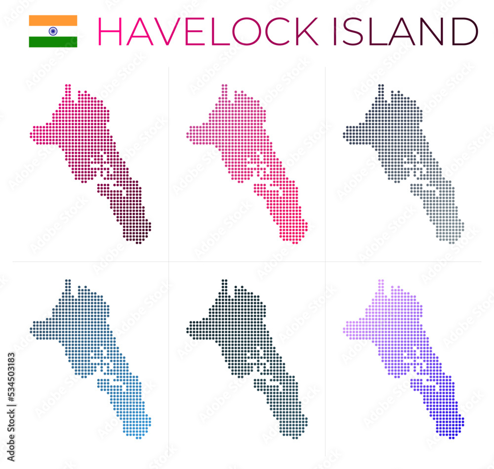 Havelock Island dotted map set. Map of Havelock Island in dotted style ...