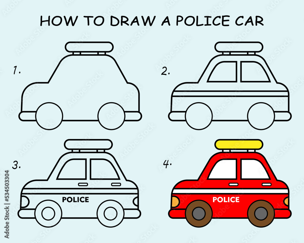 Vetor do Stock: Step by step to draw a Police Car. Drawing tutorial a ...