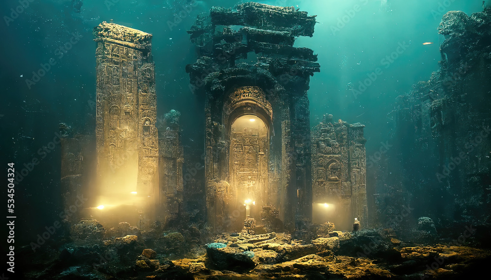 Atlantis, the lost underwater city. 3D illustration. Stock Illustration ...