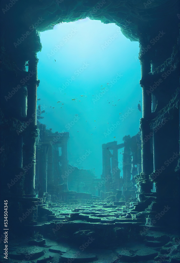 Atlantis, the lost underwater city. 3D illustration. Stock Illustration ...