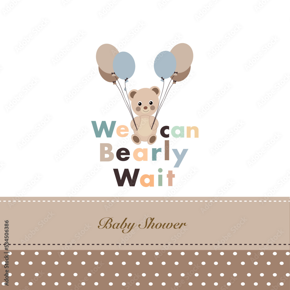 We can bearly wait. Baby shower greeting card with teddy bear and ...