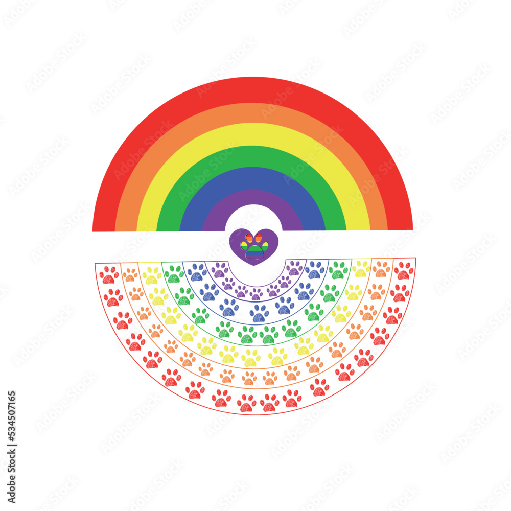 Rainbow pride flag heart shape with paw prints vector Stock Vector ...