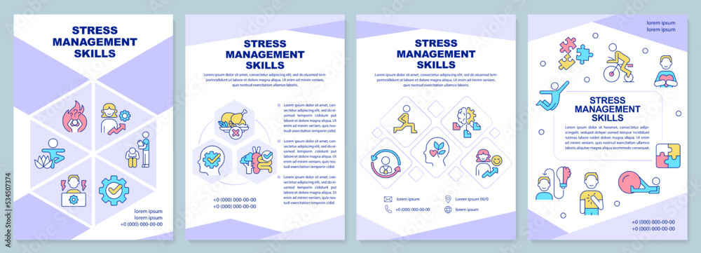 Stress management skills purple brochure template. Healthcare. Leaflet ...