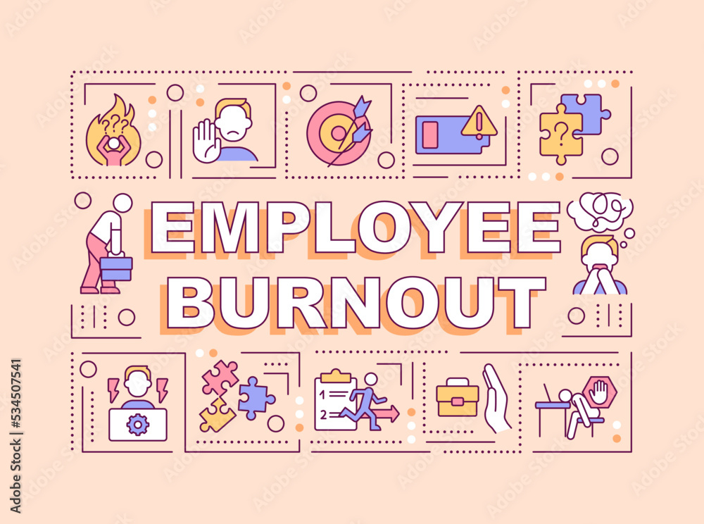 Employee burnout word concepts peachy banner. Work-related stress ...
