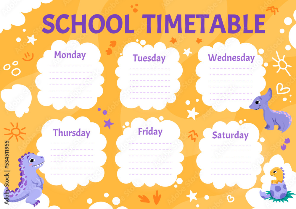 Weekly planner, back to school timetable template with cute different ...