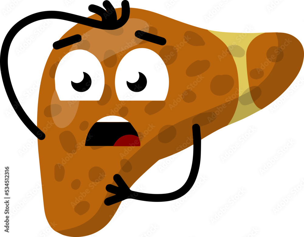 Sad liver. Emotions on face of character. Bad of medical condition of ...