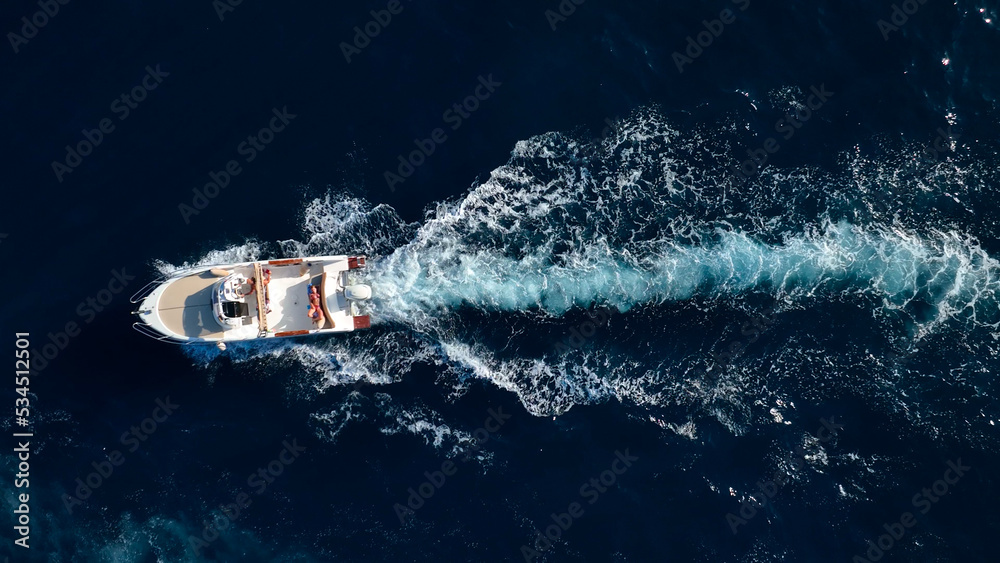 Boat movement on the water, aerial view, freeze motion Stock Photo ...