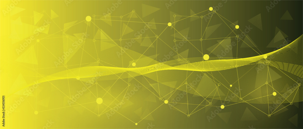 Yellow technology background with lines and geometric shapes. Connected ...
