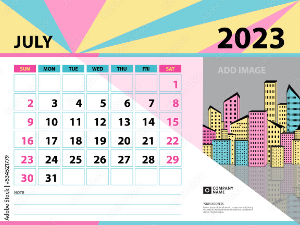 July 2023 template - Calendar 2023 year design, Desk calendar 2023 year ...