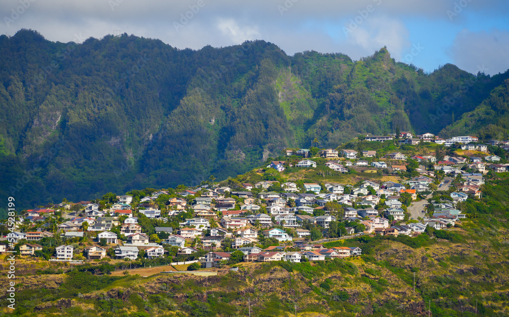 Hawaii Kai suburb of Honolulu on O'ahu island - Upscale houses built on ...