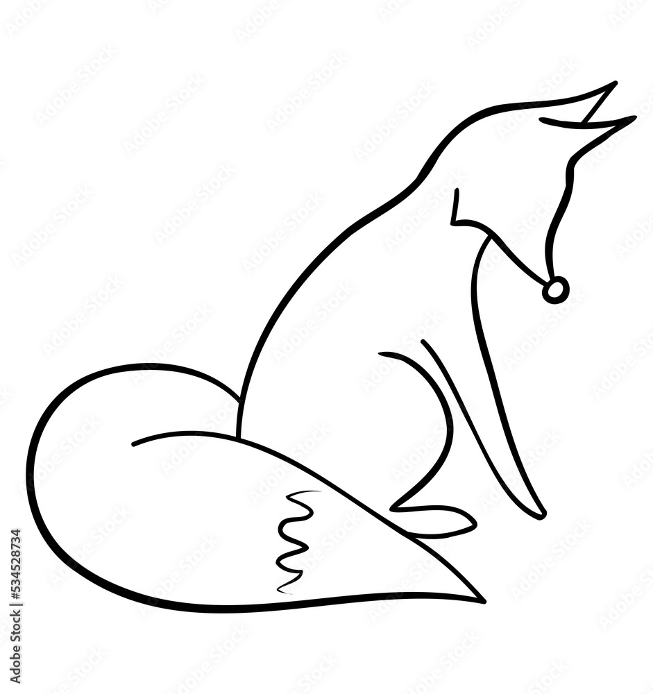Outline fox with black thin line. PNG with transparent background ...