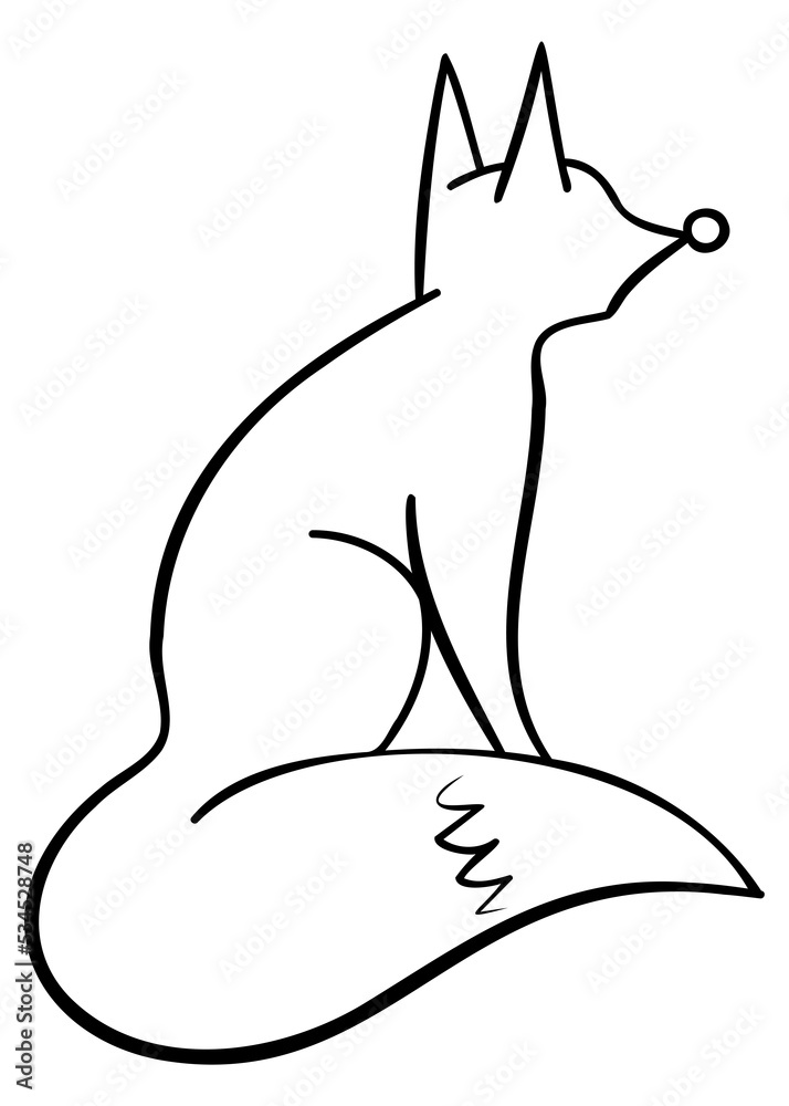 Outline fox with black thin line. PNG with transparent background ...