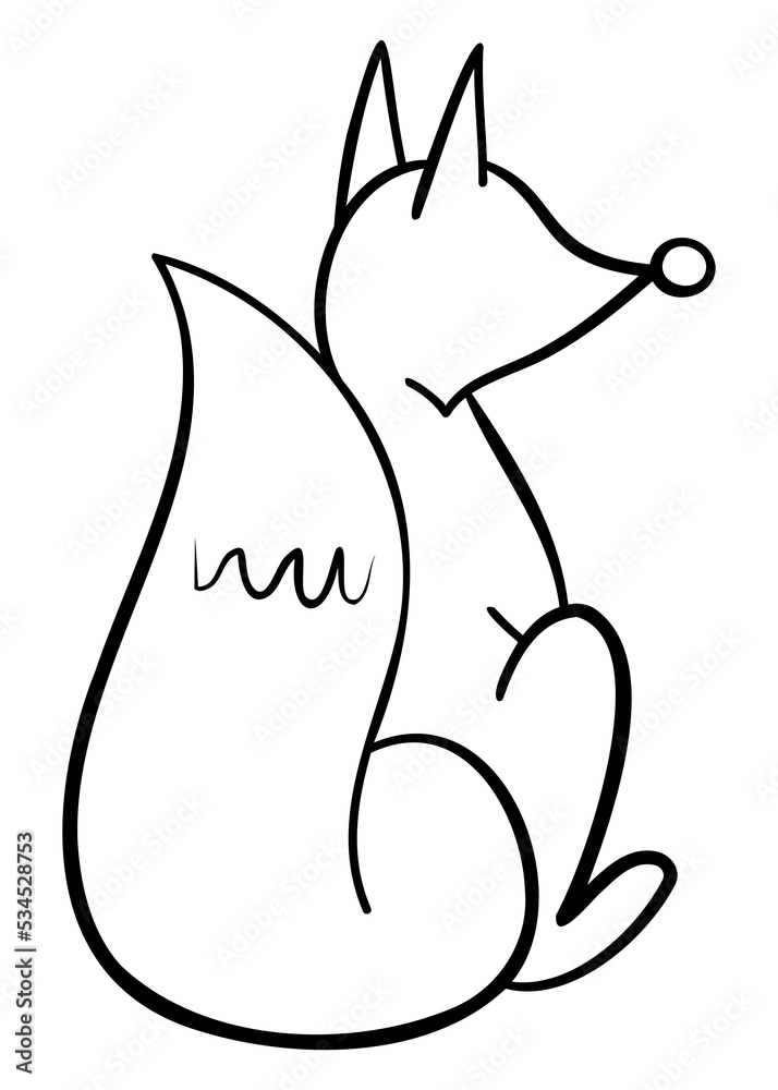 Outline fox with black thin line. PNG with transparent background ...