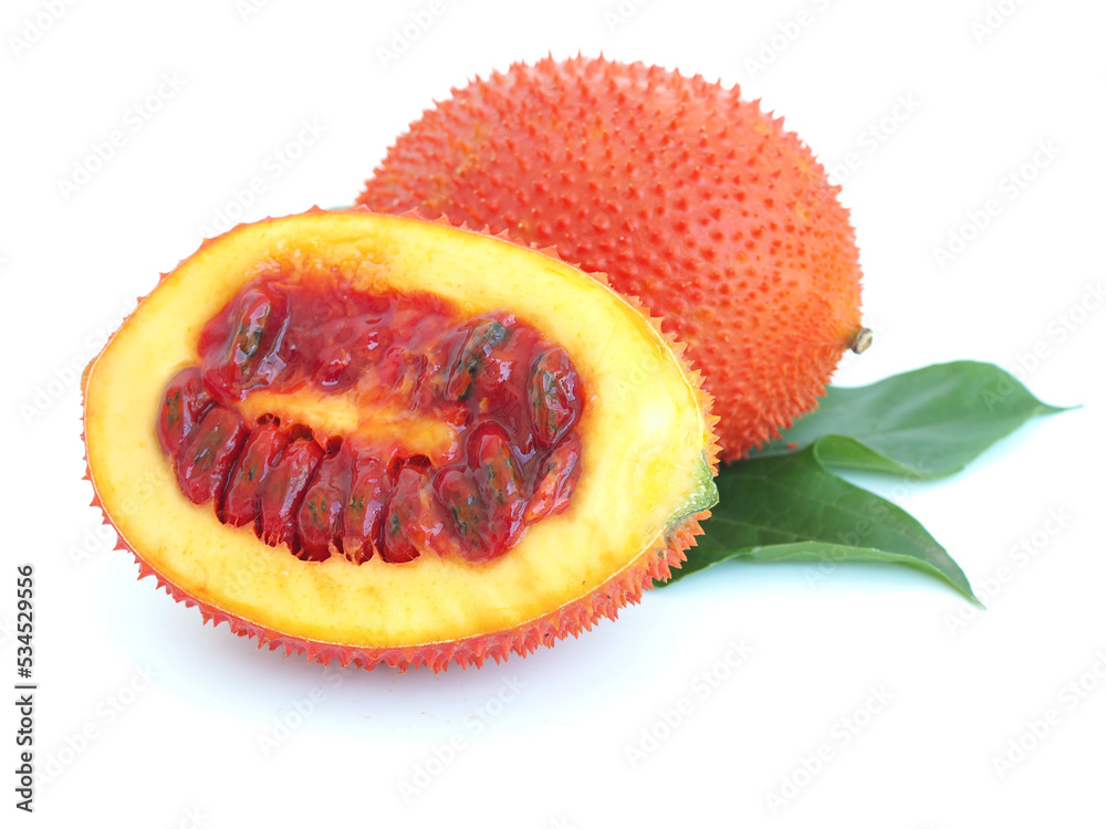 Gac fruit or baby jackfruit isolated on white background. Closeup photo ...