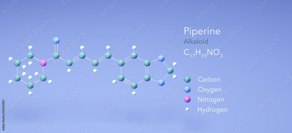 piperine, molecular structures, alkaloid, 3d model, Structural Chemical ...