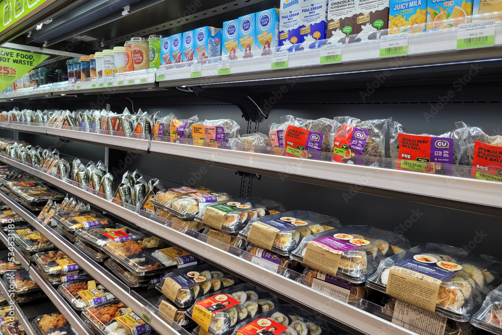 PENANG, MALAYSIA - 16 SEP 2022: Huge open fridge with various choice ...