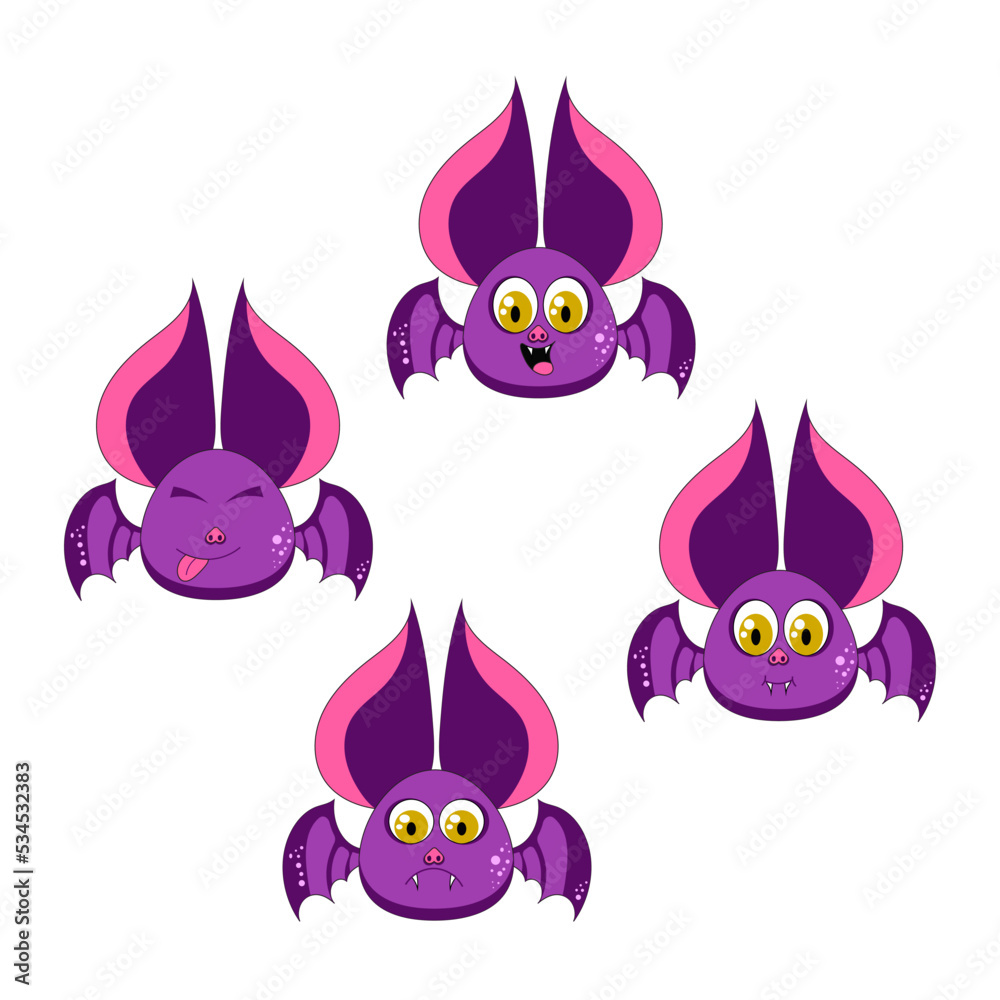 Collection of Halloween funny bats cartoons. Collection kit. Design for ...