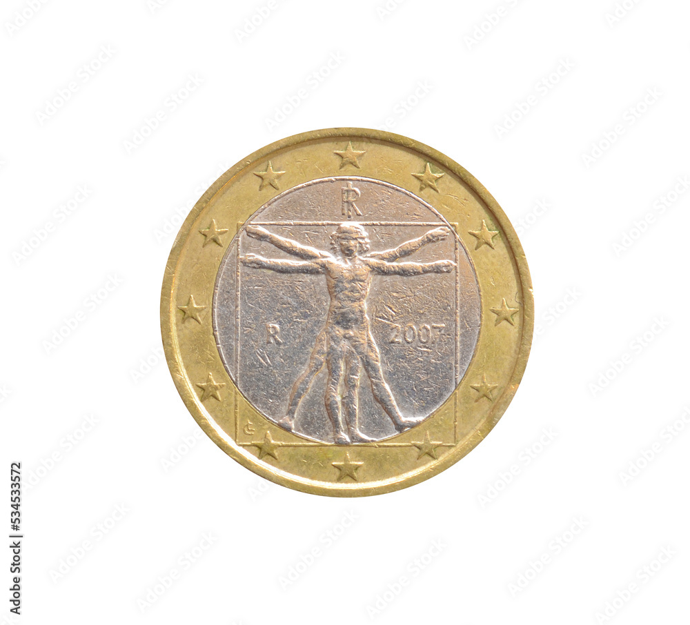 Reverse of One Euro coin made by Italy, that shows A reproduction of ...