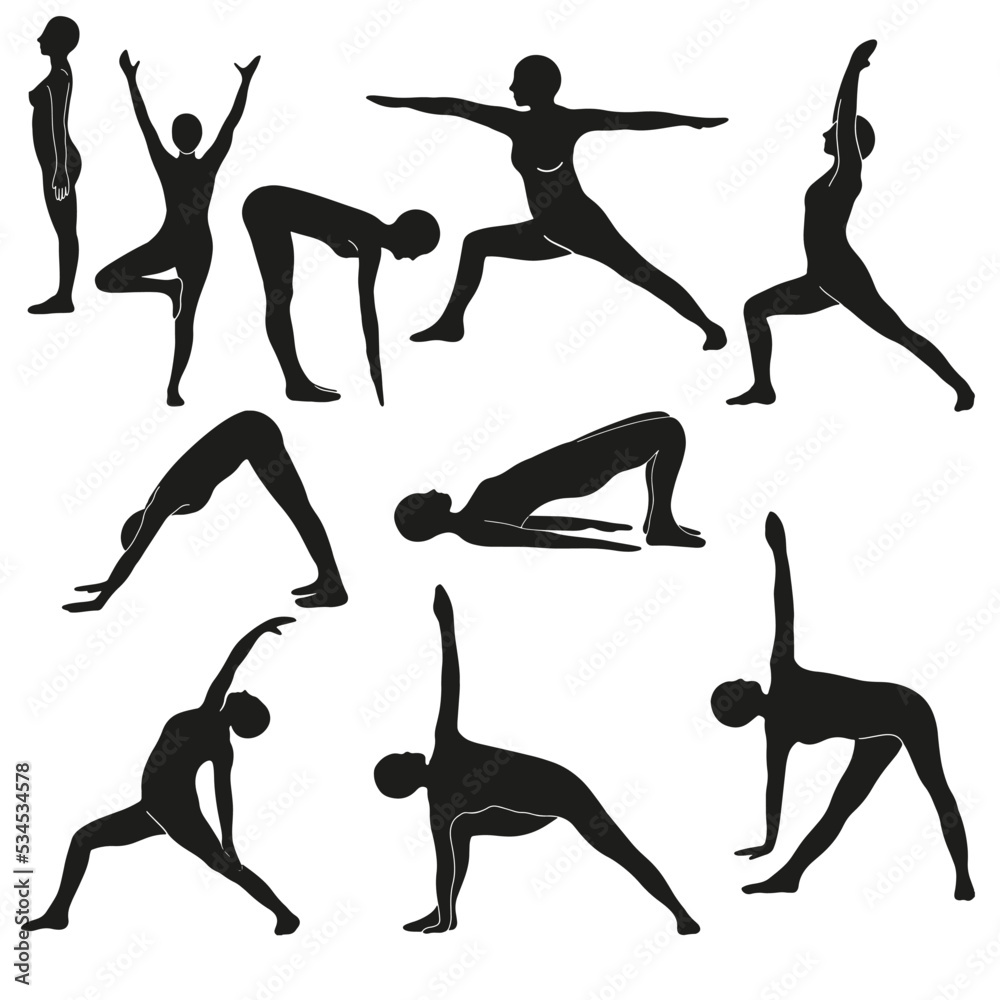 vector female yoga poses beautiful female body sport graceful poses ...