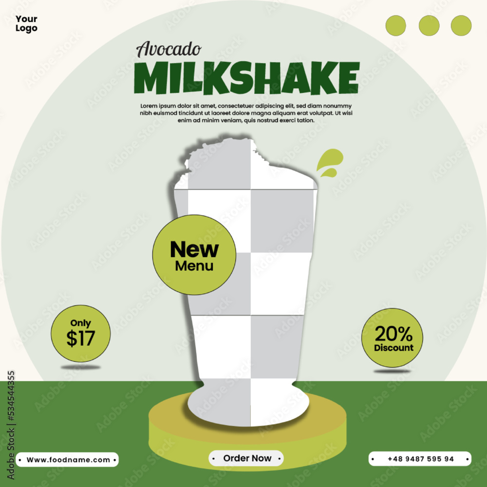 Milkshake avocado ice social media post template Stock Vector | Adobe Stock