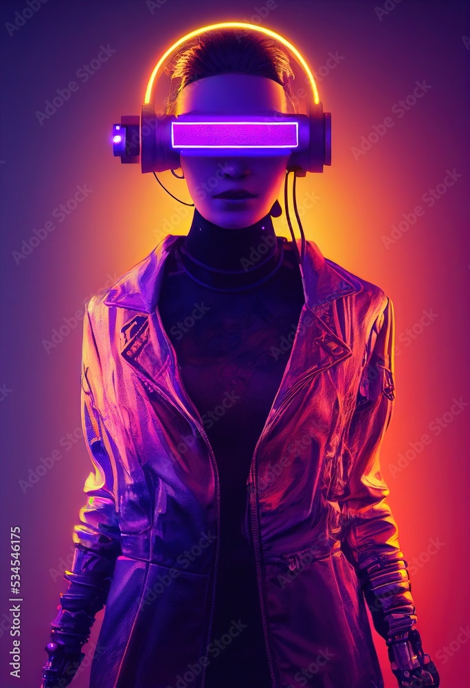 Fictional portrait of a sci-fi cyberpunk girl. High-tech futuristic ...