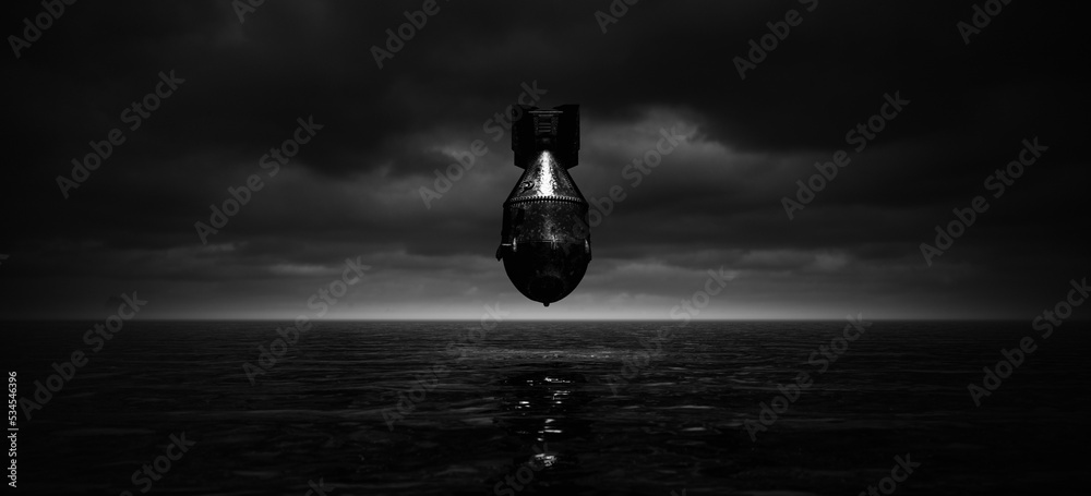 Thermonuclear Bomb Falling World War 3 Atomic Bomb Horror Black an White with Sea and Sky 3d ...
