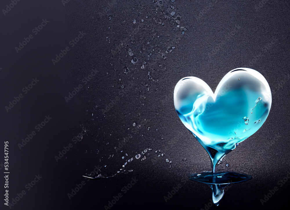 Heart shaped water flowing on the surface of the water, splashes and ...