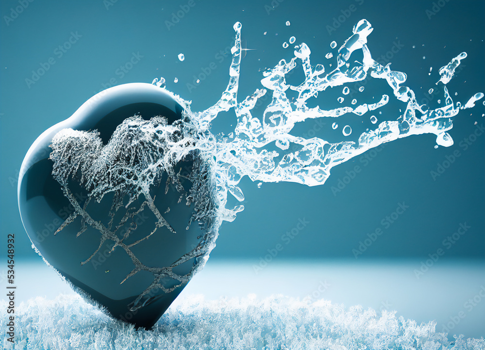 Heart frozen and paralyzed in white ice, with dynamic and paralyzed ...