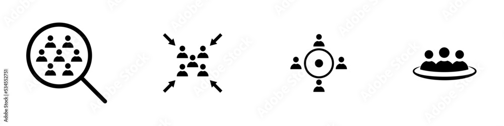 Conjunto de icono de búsqueda de personas, punto de encuentro, punto de ...