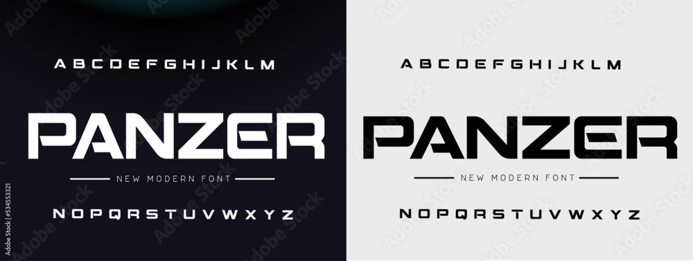 PANZER, Sports minimal tech font letter set. Luxury vector typeface for ...