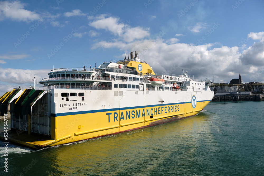 Dieppe, Normandy, France - September 21 2022: The DFDS passenger ferry from Newhaven arriving at ...