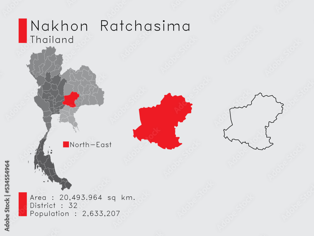 Nakhon Ratchasima Position in Thailand A Set of Infographic Elements ...