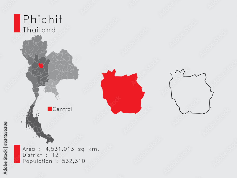 Phichit, province, thailand, position, graphic, map, country, geography ...