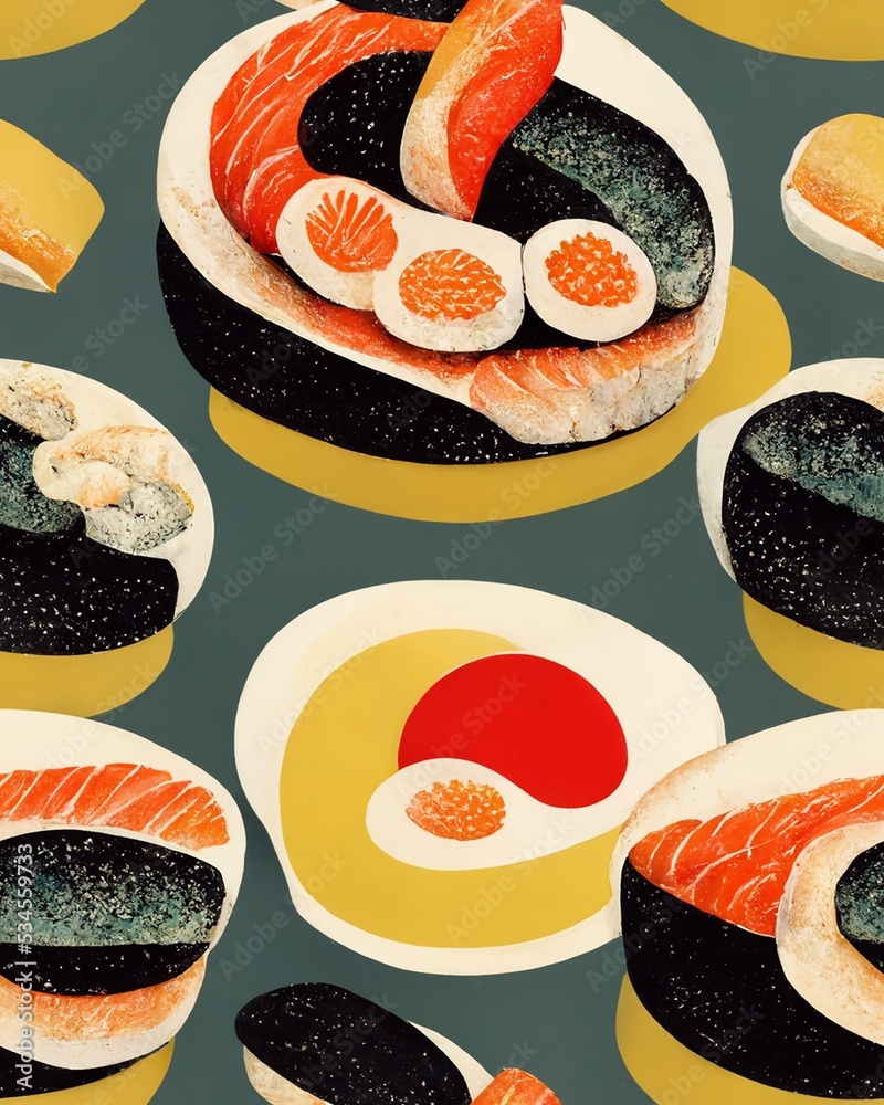 Sushi drawing, colorful illustration. Sushi, maki, niguiri, rolls ...