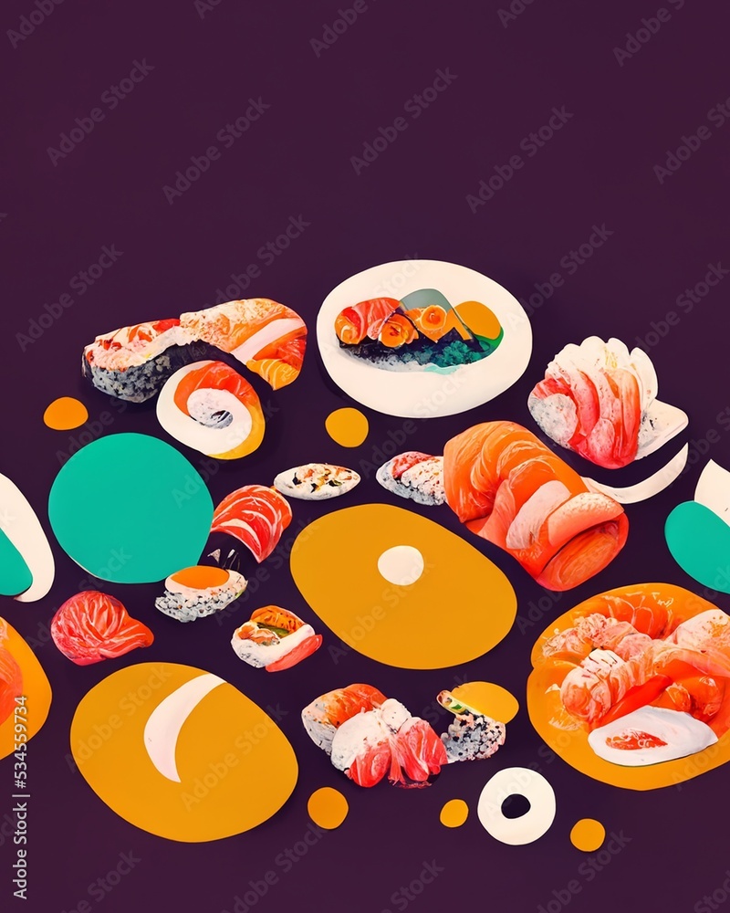 Sushi drawing, colorful illustration. Sushi, maki, niguiri, rolls ...