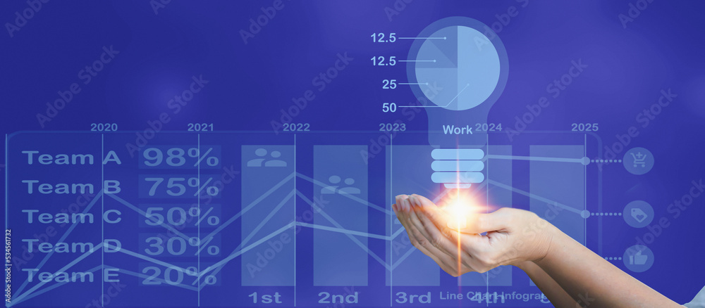 hand holding light bulb icon The concept of setting business goals ...