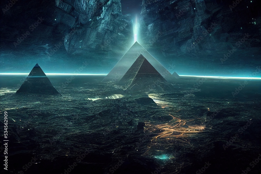 Pyramid. Alien Pyramid. Illustration. Alien landscape. landscape ...
