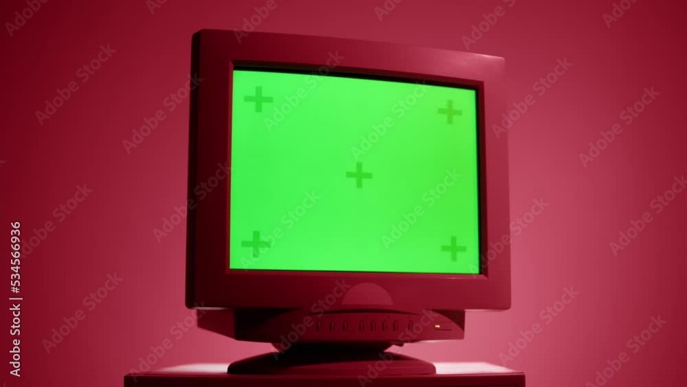 Retro pc with chroma key green screen, Old computer studio close-up ...