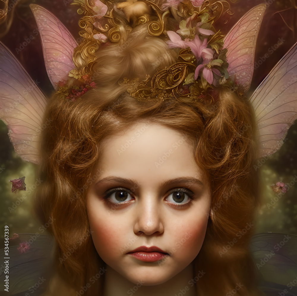 Portrait of a young fairy princess with fairy wings. Fantasy art ...
